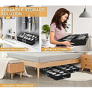 punemi 2 Pack Under Bed Storage With Lids & 2 Pack Under Bed Shoe Storage, Foldable Low Profile Stackable Storage Drawer Organizer Bins Box, Adjustable Sturdy Clear Shoes Storage Box