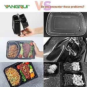 YANGRUI To Go Containers, 40 Pack (40 Trays + 40 Lids) 41oz 2 Compartment BPA Free Reusable Take Out Box Shrink Wrap Machine Washable Meal Prep Container