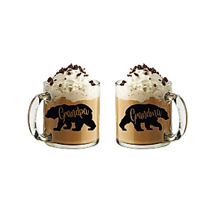 Grandma Bear, Grandpa Bear Mugs - Grandparents Gift Set - 13oz Glass Coffee Mug Couples Sets - Funny His and Her Gifts - Husband and Wife Or Nana and Papa Anniversary Presents - By CBT Mugs
