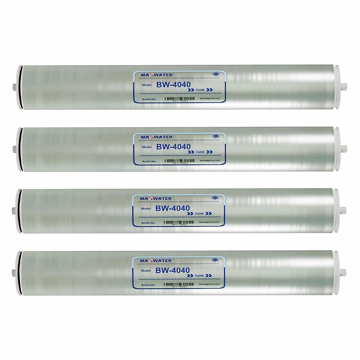 Max Water Brackish Water RO Membrane Element-BW-4040 2400 GPD, Commercial Reverse Osmosis size 4" x 40" good for Industrial, Municipal, Waste Water Re-Use, Car Wash, Whole House etc. (Pack of 4)