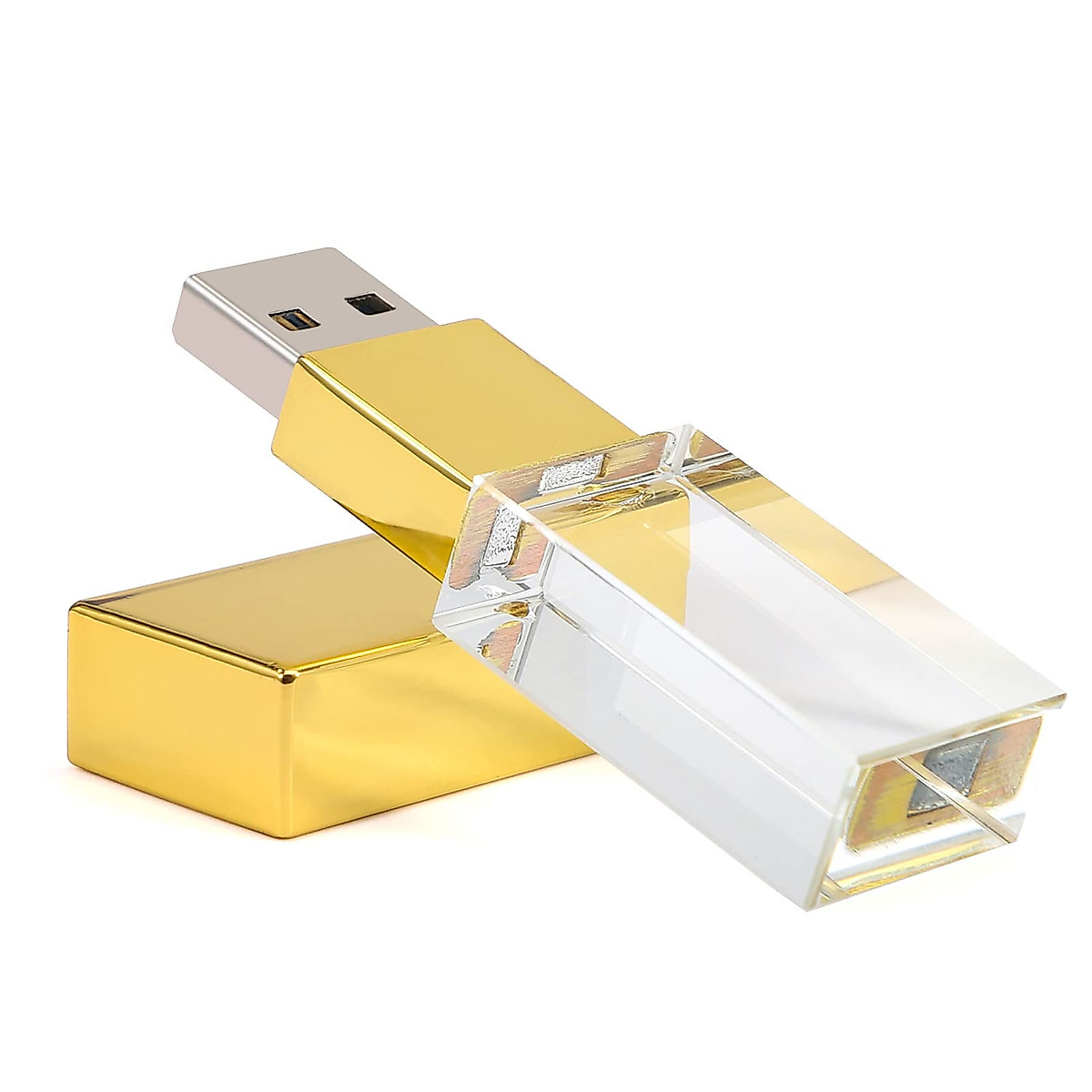 Laak 32GB New Crystal Transparent Rectangle Genuine USB Flash Drive 3.0 Wedding Gift Pendrive (Gold)