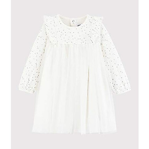 Petit Bateau Baby Girls Long Sleeve Tulle Skirt Dress (6 Months) White