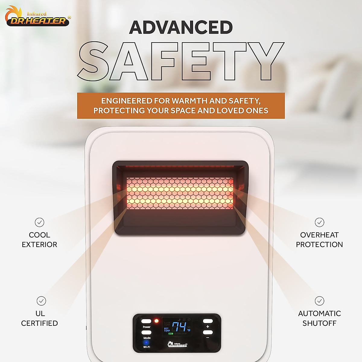 Dr. Infrared Heater Ecoheat Wall Hung or Wall Mounted Electric Space Heater, Dual System with Infrared and Fan Forced, Remote Control, 1500W, White