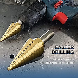 Reeson Step Drill Bits 5pcs 50 Sizes Unibit High Speed Steel Titanium Coated Double Cutting Blades for Sheet Metal Hole Drilling Cutting with Automatic Center Punch