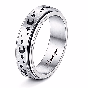 AKEL DOAP Personalized Spinner Rings for Anxiety Stainless Steel for Women Sun Moon and Star Statement Ring Fidget Rings for Anxiety for Men Engraved Name Rings for Mom (Style 4)