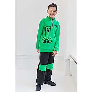 Minecraft Creeper Little Boys Fleece Half Zip Sweatshirt & Pants Set Green 7-8