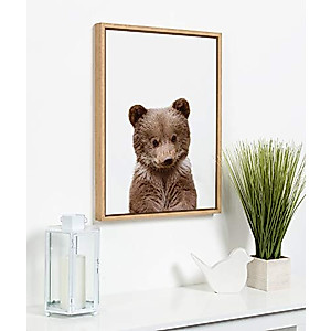 Kate and Laurel Sylvie Baby Bear Animal Print Portrait Framed Canvas Wall Art by Amy Peterson, 18x24 Natural