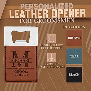 SET OF 6 - Groomsmen Gifts, Personalized Bottle Openers for Groomsman, Best Man, Groom, Custom W/Name - Title - Date, Men Gift Sets - 3 Color Options - Laser Engraved Men Gifts, Bachelor Party Favors