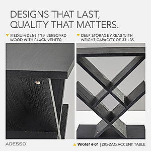 Adesso Zig-Zag Accent Table - Table Bookshelf - Storage Side Table. Home Furnishings and Decor , Black