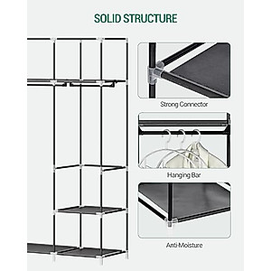 Hzuaneri 67 Inch Closet Wardrobe, Clothes Storage Organizer for Hanging Clothes with Cover, 4 Hanging rods, 9 Storage Shelves, Portable Closet for Bedroom 67 x 16.5 x 66, Pure Grey