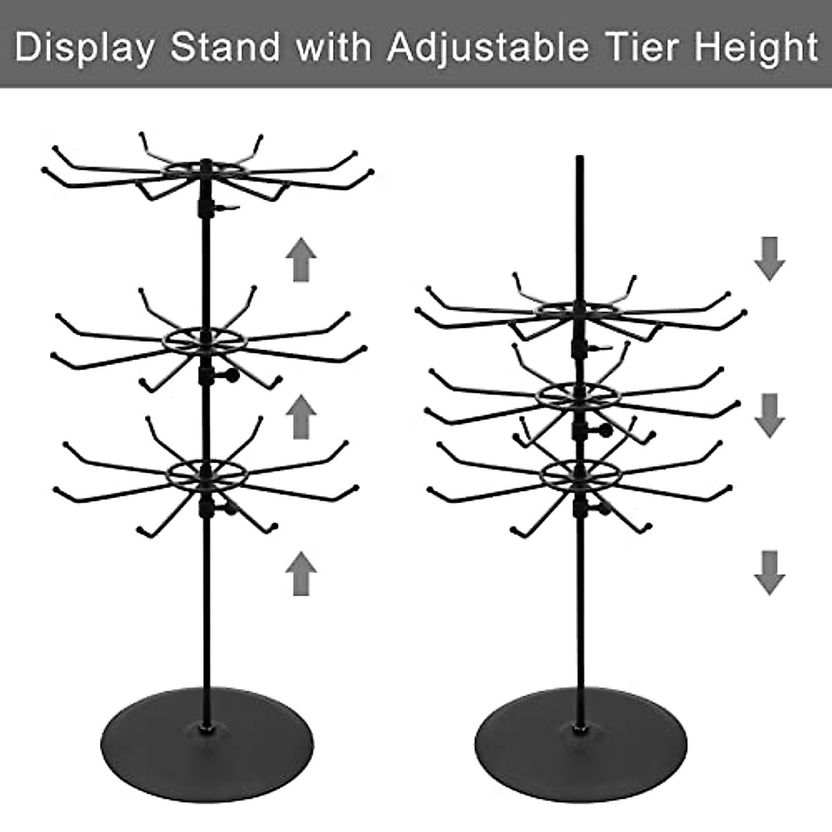 APL Display Medium Duty Adjustable Three Tier Counter Top Spinner Display Stand, Black