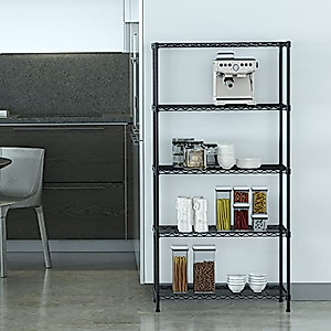 WORKPRO Storage Shelves, 5 Tier Metal Shelving Unit, Garage Wire Rack, Standing Adjustable Shelves with Hooks for Pantry Closet Kitchen Basement, 30" W x 14" D x 60" H, Capacity 750 LBS(Total)