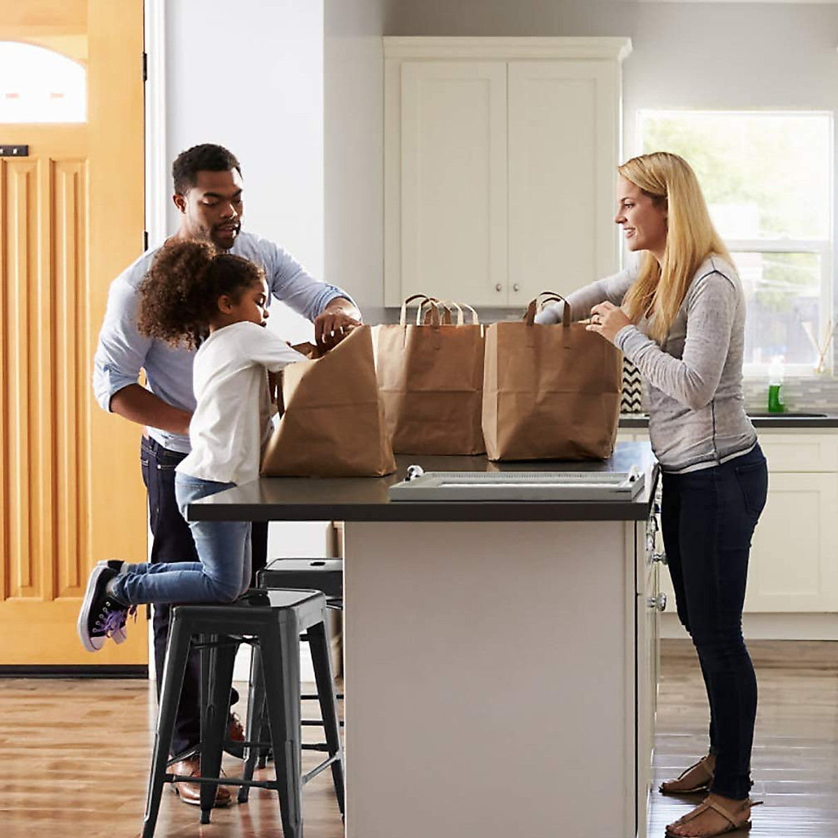 FDW Set of 4 Bar Stools 30 Inches Metal Bar Stool Counter Height Bar StoolsPatio Stool Stackable Barstools Kitchen Counter Stool Indoor/Outdoor Stool Metal Bar Stools Moden Dining Chairs