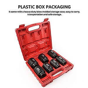 SEKETMAN 7Pcs 1/2" Drive Deep 6-Point Impact Socket Set/Spindle Nut Impact Socket Set, Inch, Cr-Mo,1-3/8-Inch - 1-3/4-Inch