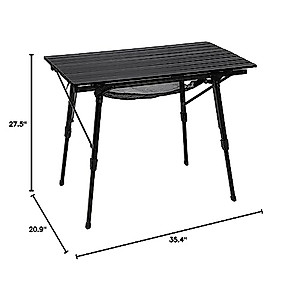 PORTAL Camping Table Foldable Portable with Adjustable Legs, Aluminum Folding Table Roll Up Table with Carrying Bag for Outdoor, Beach, Picnic, Backyards, BBQ and Party, Black