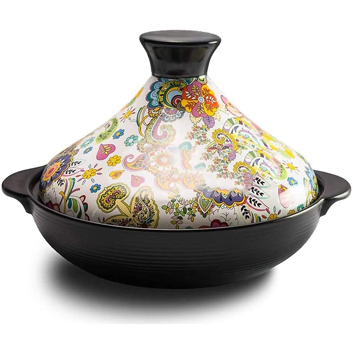 Ceramic Tagine Pot 2L Ceramic Casserole with Flower Pattern|Tagine Pot With Lid for Braising Slow Cooking|Without Lead Cooking Healthy Food