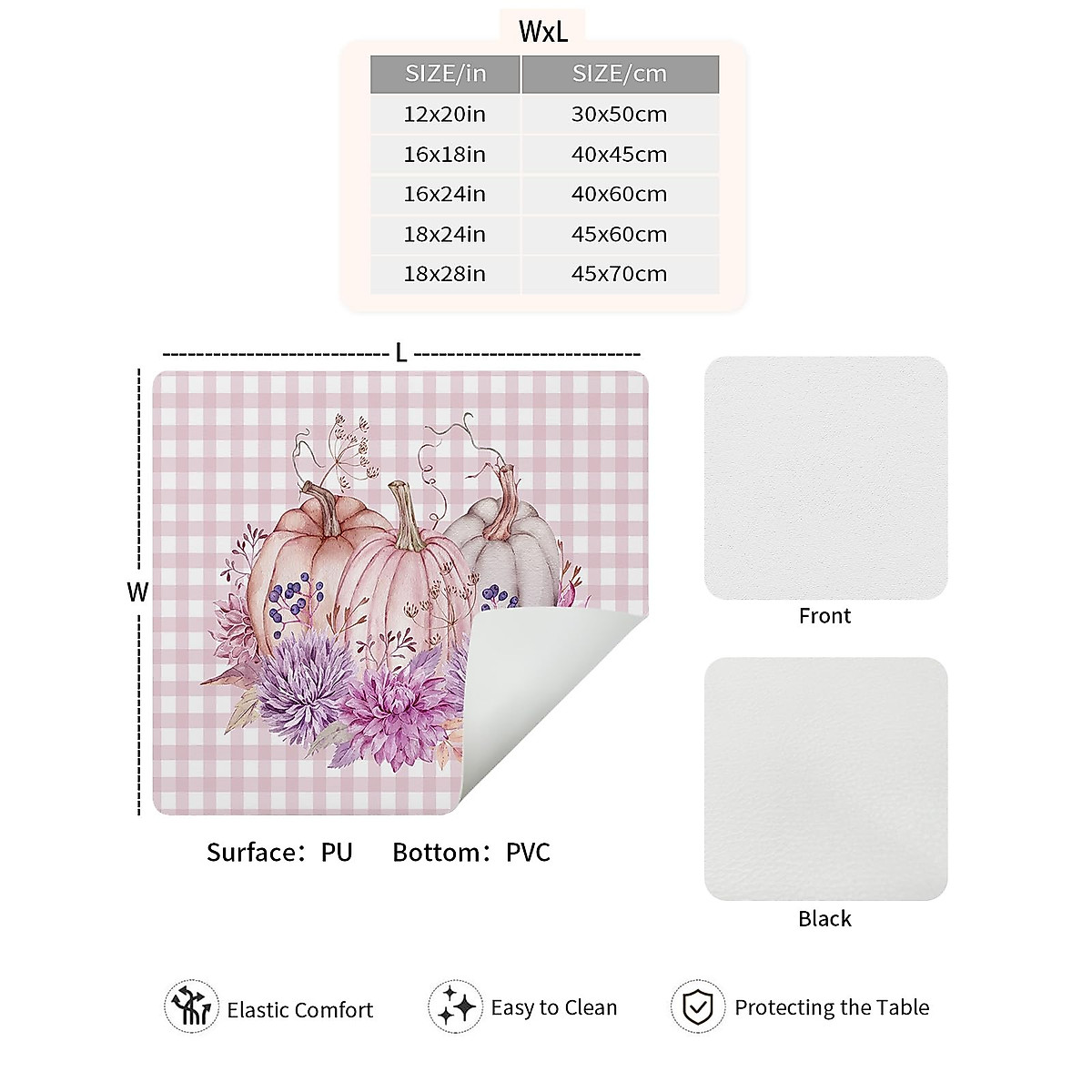 Coffee Mat for Counter, Hello Autumn Thanksgiving Pumpkins Pink Plaid Absorbent Hide Stain Coffee Bar Mat, Non-slip Coffee Bar Accessories Kitchen Drying Mat Fit Under Coffee Maker Espresso Machine