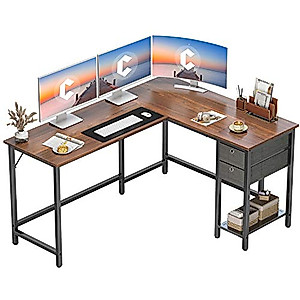 Cubiker L-Shaped Computer Desk 60" with 2 Drawers and Shelves for Storage, Larger Gaming Corner Desk Workstation, Home Office Sturdy Writing Table, Space-Saving, Easy to Assemble, Walnut