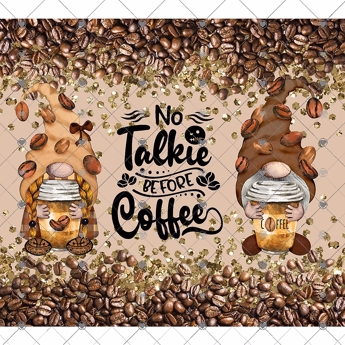 Coffee Gnomes Tumbler Sublimation Transfer, Ready to Press, 20 oz Straight Tumbler, Coffee Gnome Transfer for Tumbler, Gnome Transfer Wrap