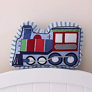 Brandream 4Pcs Cars Crib Bedding Sets for Boys with Train Shaped Pillow, 100% Cotton Blue Transport Vehicle Collection