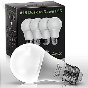 L LOHAS LED Dusk to Dawn LED Light Bulbs, 40W Equivalent LED Outdoor Lighting, Daylight 5000K, Automatic On/Off Outdoor Light, A19 6W Bright Porch Light Bulbs, 500LM E26 for Garage Patio, 4 Pack