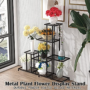 Metal Plant Stand, 5 Tiers Multifunctional Plant Stands for Indoor Plants, Decorative Black Steel Plant Shelf for Indoor Outdoor Patio Garden Balcony and Yard(5 tiers 12 pots)
