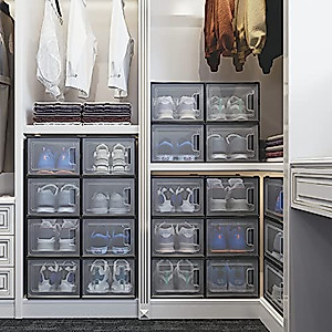 YITAHOME Shoe Storage Box, 18 PCS Medium Size Shoe Storage Organizers Stackable Shoe Storage Box Rack Containers Drawers - Black