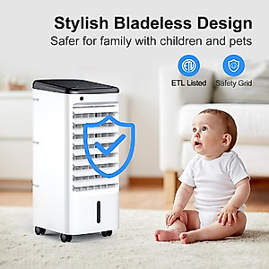 Cozzyben Air Conditioner Portable No Window Ventless Ac Unit Ductless Evaporative Swamp Cooler Ice Fan 12H Timer 4 Ice Pack Removable Water Tank for Room Bedroom Indoor