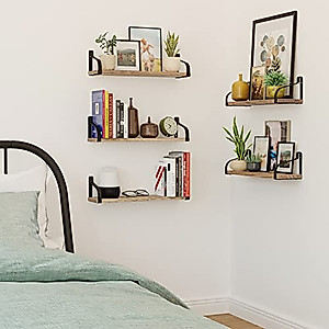 You Have Space Prato Organization & Storage Shelves, Floating Shelves for Living Room Decor, Kitchen, Bathroom, Bedroom, 17"x 4.5" Burned Bookshelf Set of 5