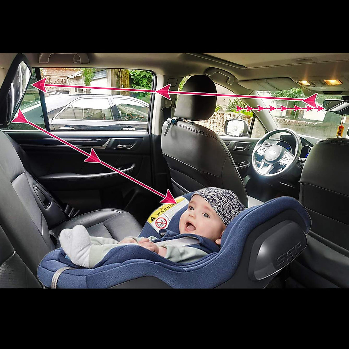 Funbliss Baby Mirror for Car, Safety Car Seat Mirror for Baby Rear Facing with Anti-vibration, Shatterproof, Crash Tested and Certified,Black