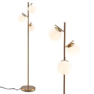 Tangkula 3-Globe Floor Lamp, Modern Freestanding Lamp with Convenient Foot Switch & 3 E26 Bulb Bases, Sturdy Steel Pole, Tall Standing Light for Living Room, Bedroom, Study, Simple Assembly (Golden)