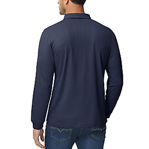 Military Polo Shirts for Men Long-Sleeve Work Polo Performance Quick Dry Shirt Men Casual Shirt Jersey Polo Shirt Navy Blue