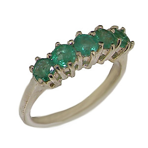 925 Sterling Silver Real Genuine Emerald Womens Eternity Engagement Ring - Size 6