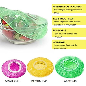 120 Pieces Elastic Food Storage Covers, Plastic Stretchable Adjustable Food Covers Reusable Colorful Bowl Covers for Family Outdoor Picnic Fruit Dishes Plates 3 Size