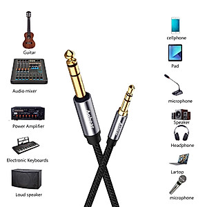 Anbear 6.35mm to 3.5mm Headphone Cable 4FT, 1/8 to 1/4 Headphone Adapter TRS Stereo Audio Alloy Housing and Nylon Braid Compatible with Guitar, Piano, Amplifiers,Mixing Console
