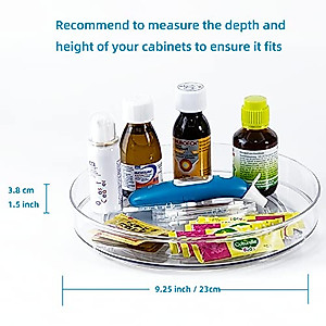 YCLADEC 4 Pack Lazy Susan 9.2" Inch Turntable Organizer Pantry Organization and Storage Container Bins Spice Rack Cabinet Rotating Condiment for Pantry Kitchen Vanity Bathroom Jewelry Holder Clear