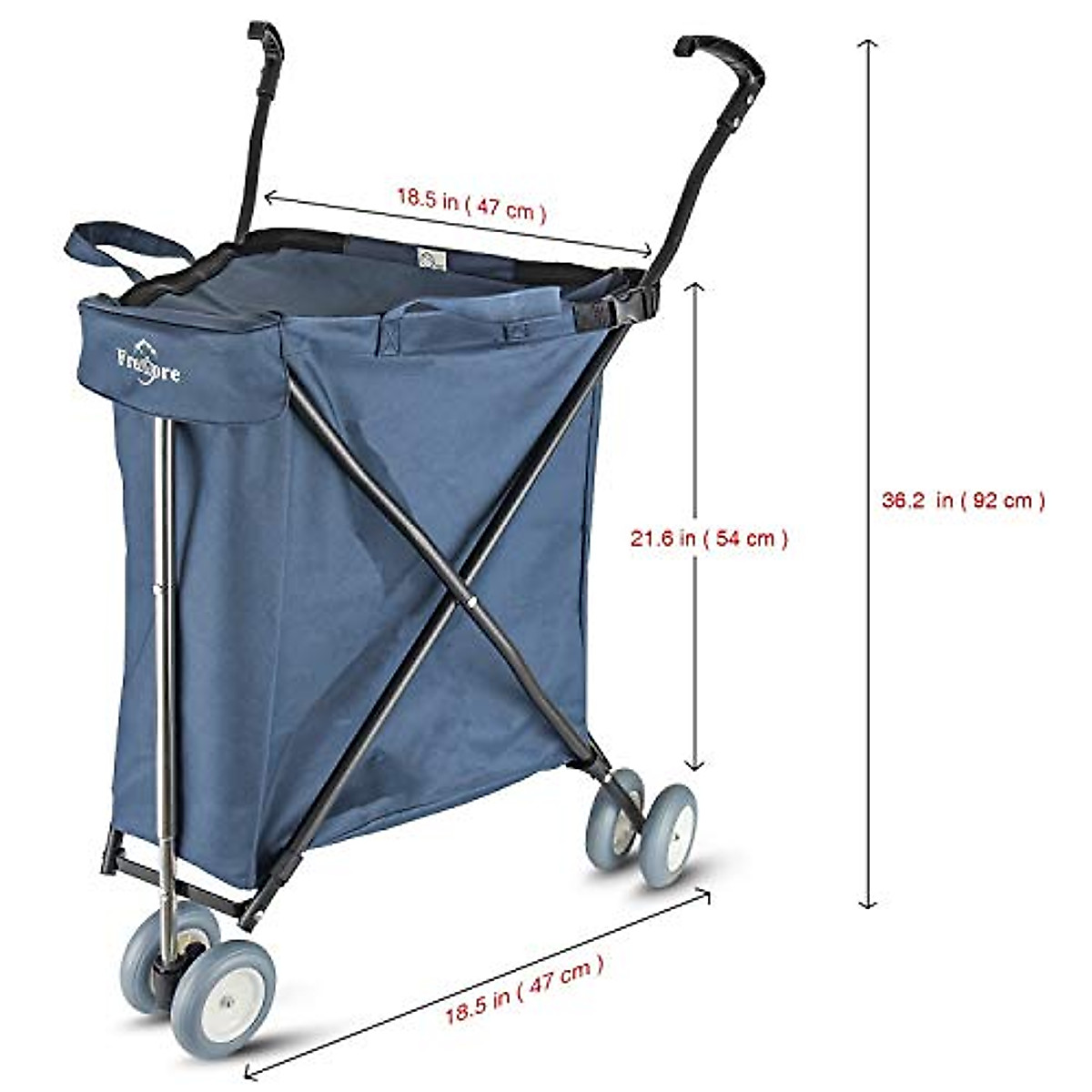 Freshore Utility Shopping Cart with Wheels - Collapsible Push Folding Grocery Wagon Trolley 丨 Laundry Trolley Carrier with Heavy Duty Flexible Fashion Design (Navy Blue)