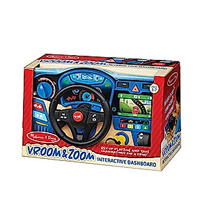 Melissa & Doug Vroom & Zoom Interactive Wooden Dashboard Steering Wheel Pretend Play Driving Toy - Kids Activity Board, Toddler Sensory Toys For Ages 3+
