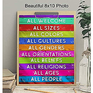Welcome Sign - Liberal Wall Decor Picture - Gift for LGBTQ, Queer, Gay, Bi, Lesbian, African American, Black, Latino - 8x10 Paper Plaque Art Poster Print for Home, Office, Store, Bar - Unframed