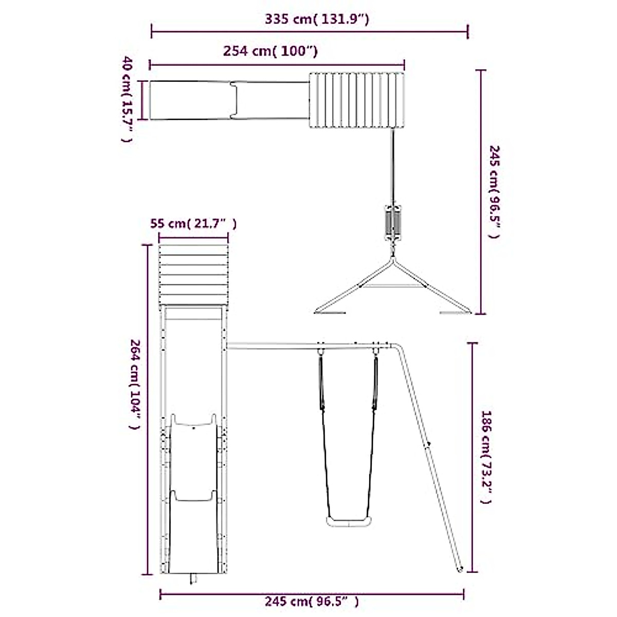 Loibinfen Outdoor Playset Solid Wood Douglas, Garden Play Set with 1 Play Tower,1 Wave Slide,1 Single Swing Set, Modern Outdoor Backyard Children's Climbing Wood Playground Playset,-4571