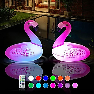 2Pcs Flamingo Floating Pool Lights, 13 RGB Colors Inflatable Swimming Pool Lights with Drink Holder, Waterproof Indoor Outdoor LED Glow Lights for Beach, Garden, Hot Bath Tub, Pool Party Decorations