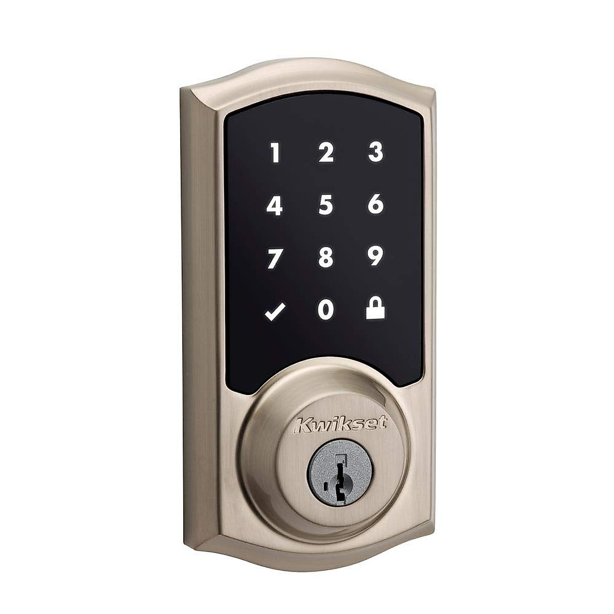 Kwikset 99160-020 Smartcode 916 Traditional Smart Lock Touchscreen Electronic Deadbolt Door Lock with SmartKey Security and Z-Wave Plus, Satin Nickel