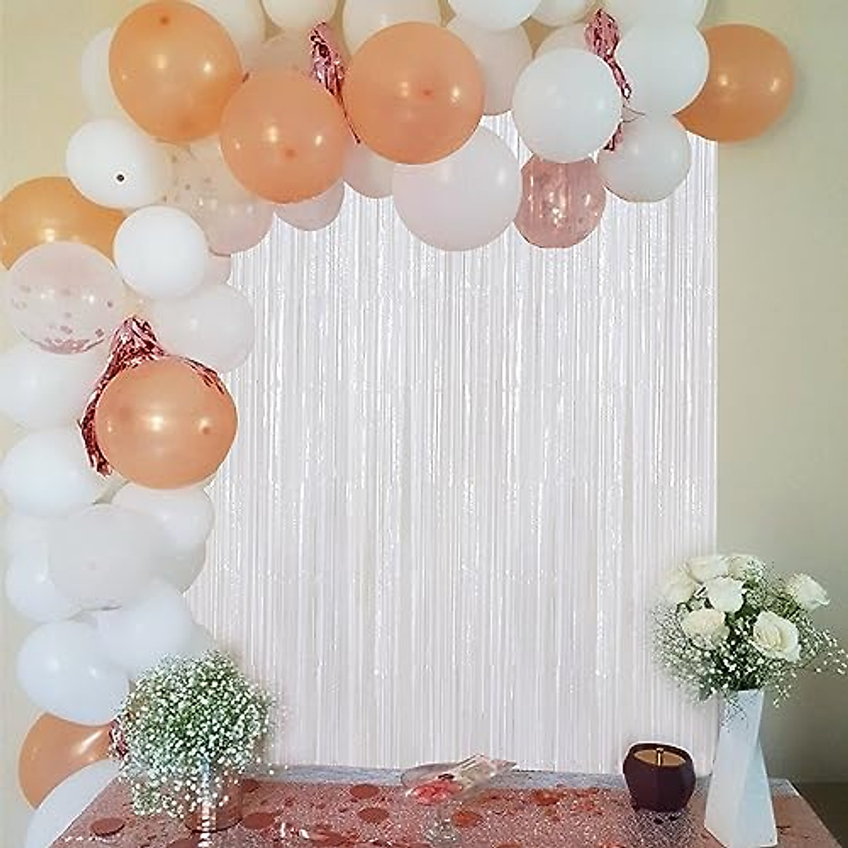 RUBFAC 3pcs 3.3x8.2 Feet White Fringe Backdrop Curtains,Tinsel Streamers Birthday Party Decorations,Fringe Backdrop for Birthday Girl Princess Bachelorette Party Decor