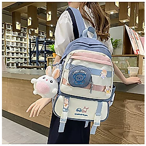 ZFOFLIK Kawaii Backpack with Cute Pin and Accessories Japanese Backpack for School Bags for Girls Bookbags for Women-blue