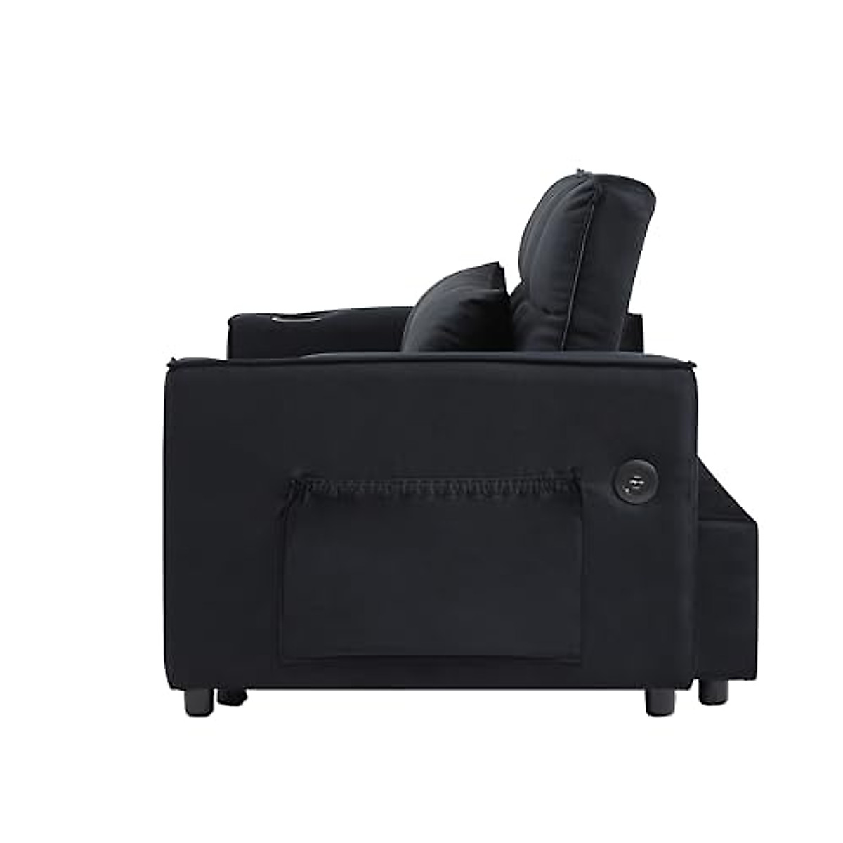 3-in-1 Large Futon Loveseat with Pull Out Sleeper Couch Bed and USB Port,Velvet Tufted Upholstered Love Seat Reclining Backrest Convertible Full Size Sofabed W/2 Cupholders & Pillows for Living Room