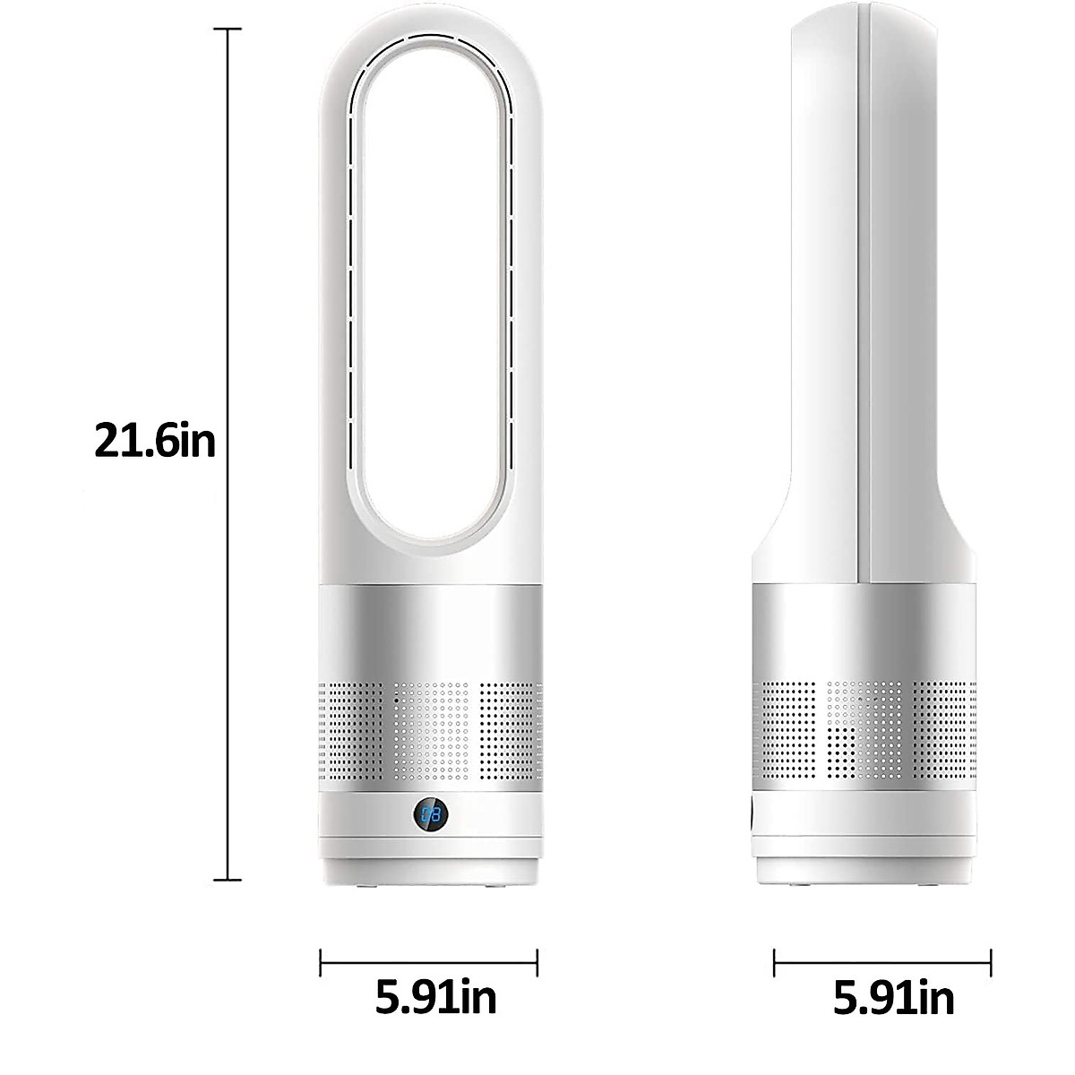 KIAMI Bladeless Cooling Fan, 22 inch Tower Fan, 80° Oscillating Pedestal Fan with Remote Control, 8 Speeds, 8H Timer, LED Display with Auto Off, Portable Quiet Cooling Fan for Bedroom, Home, Office