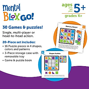 Learning Resources Mental Blox Go! 30 Games and Puzzles, Ages 5+ Educational Travel Games for Kids, Brain Teaser Games and Puzzles, STEM Games, 3-D Puzzles, Critical Thinking for Kids