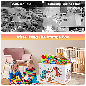 Large Toy Box Chest, Collapsible Sturdy Toy Storage Organizer for Kids, Boys, Girls, 25"x13"x16" Toy Chest Storage Bins with Lids Toy Bins Baskets Boxes for Living Room, Playroom, Nursery, White