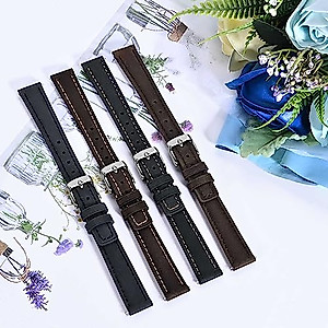 ANNEFIT Genuine Leather Watch Strap for Women, Quick Release Replacement Band 14mm (Black)