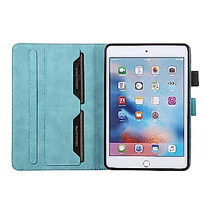 Business Special Butterfly Phonogram Pattern Cover with 2 Credit Card Slots Pencil Holder Kickstand Protective Case for iPad Air 1/iPad 5 9.7"-Lake Blue